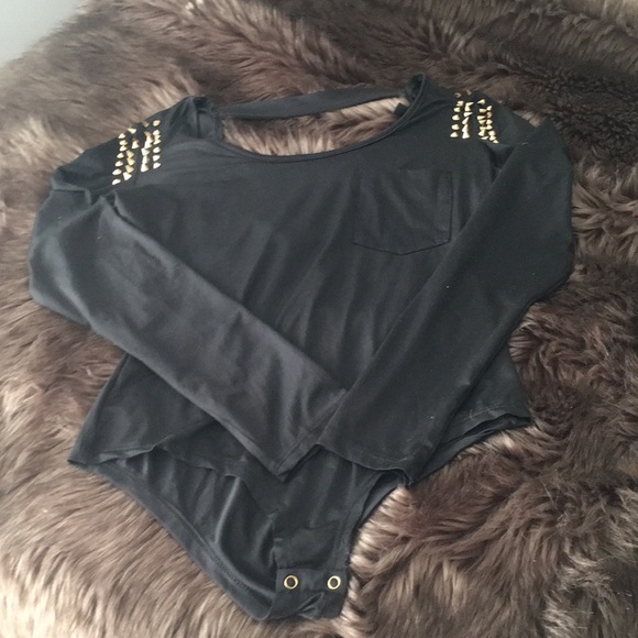 Double Zero | Tops | Black Embellished Bodysuit | Poshmark